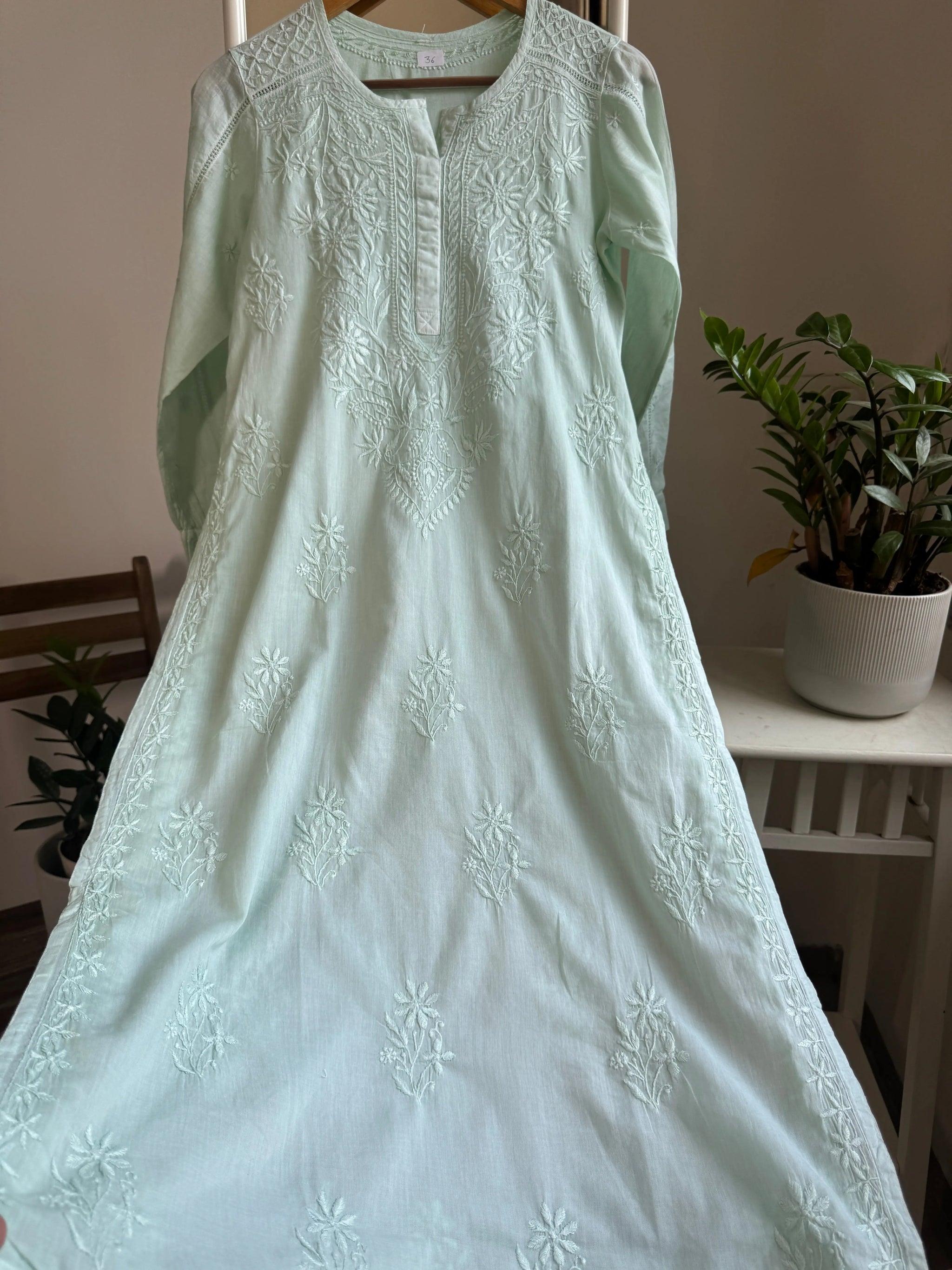 Mul Cotton Green Chikankari Kurti - Saaz Collection - ARIAA CHIKANKARI