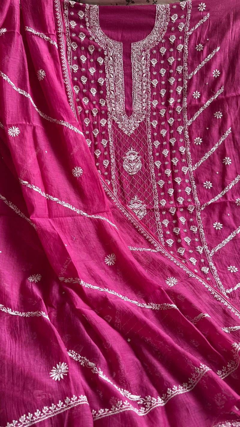 Mul Chanderi Chikankari Anarkali - Berry Pink - ARIAA CHIKANKARI